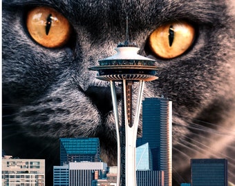 Catzilla Seattle Space Needle - Etsy