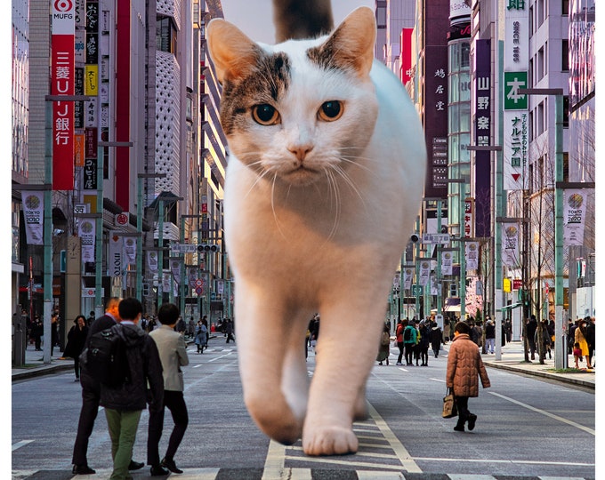 Tokyo Giant Cat Art Print Tokyo Cat Cat Person Gift Idea Japan Cat Gift ...