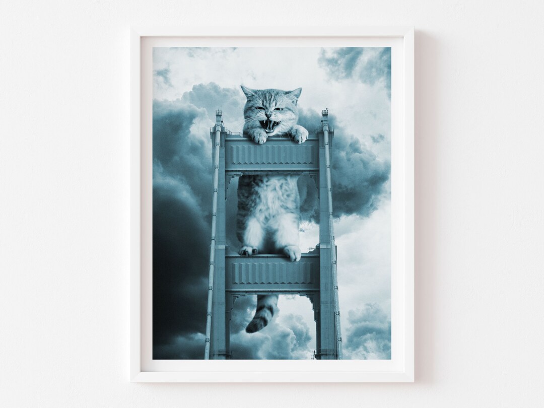 San Francisco Cat Print, Golden Gate Bridge, SF Art, Cat Lover Gift ...