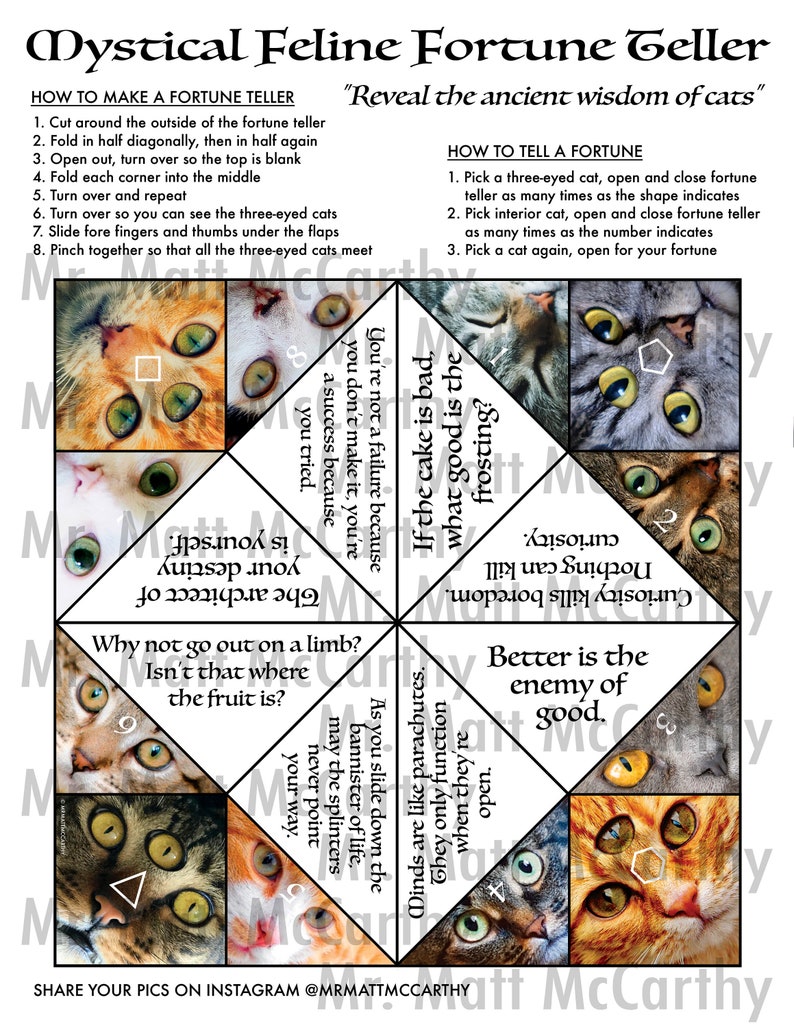 Printable Cat Fortune Teller Origami Cat Cootie Catcher - Etsy
