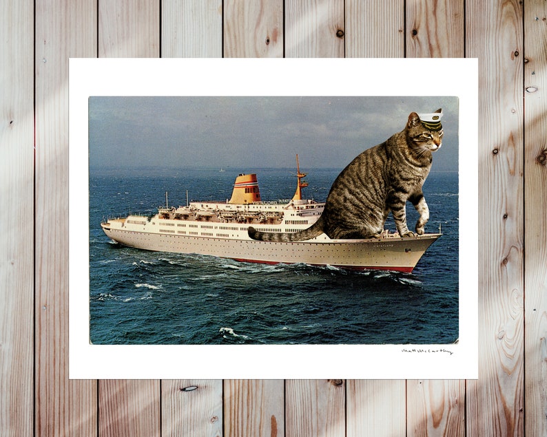 Nautical Cat Art Print Boat Print Collage Artwork Ocean - Etsy