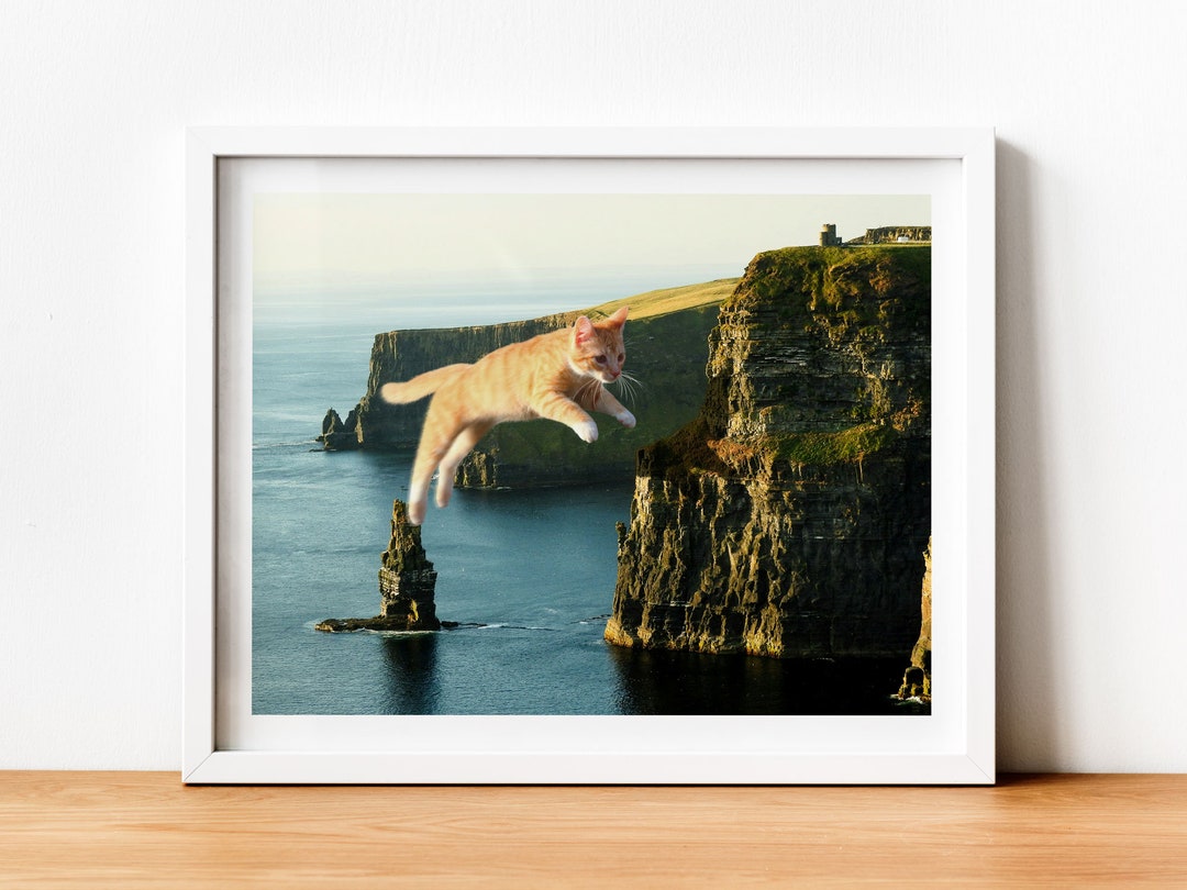Ireland Cat Art Print, Cliffs of Moher, Irish Gift, Orange Cat, Cute ...