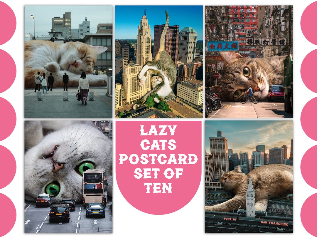 Lazy Cat Postcard Set of 10, World Travel Postcards, Cat Lover, Best ...