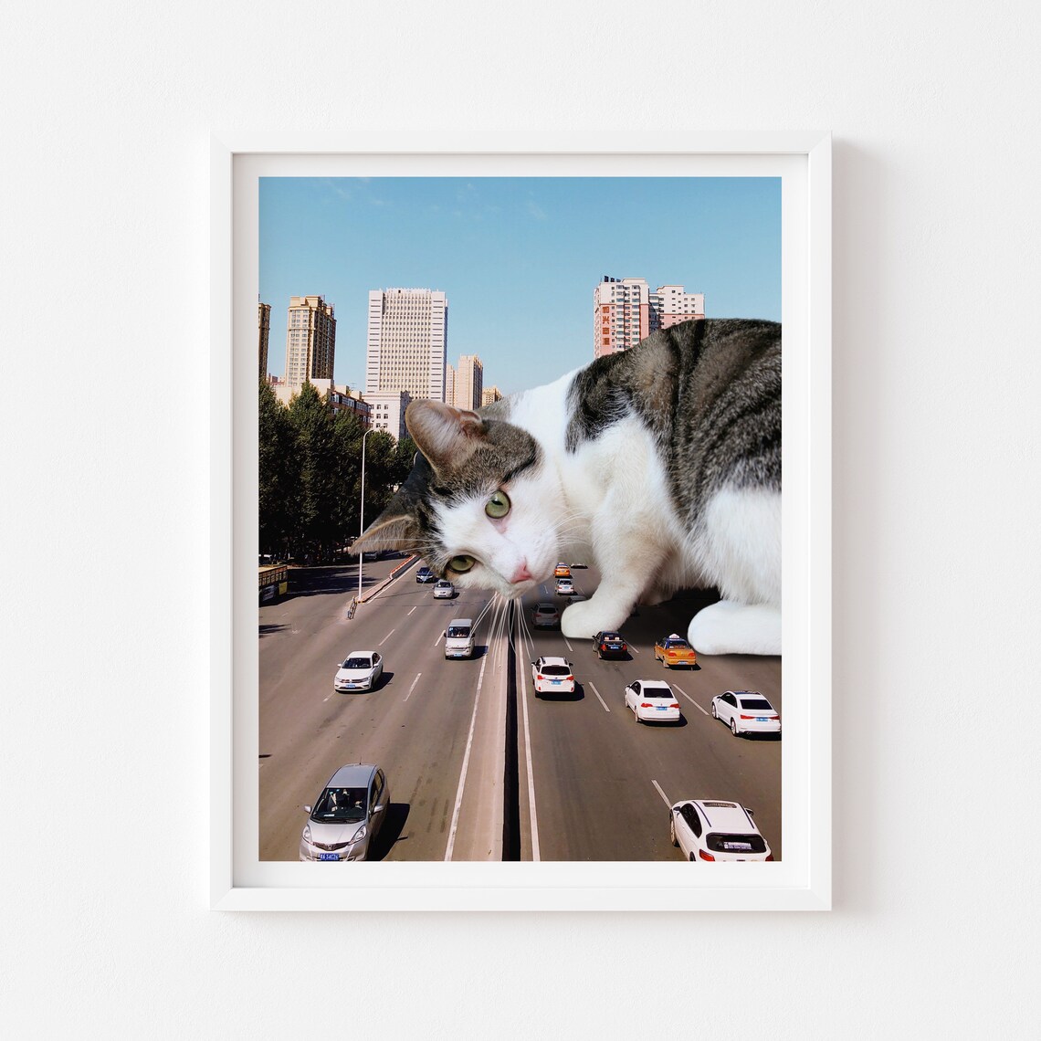 BIG CAT PRINT Giant Cat Art Car Art Print Surreal Wall Art - Etsy