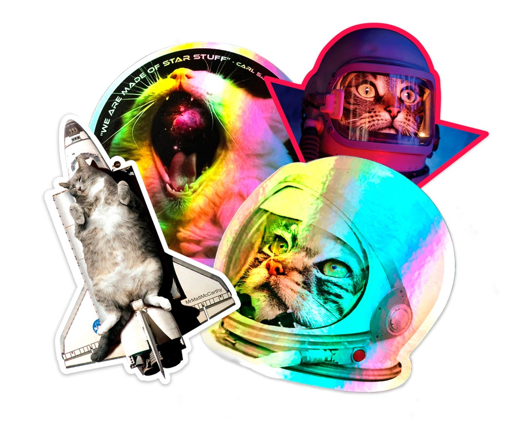 Cat Space Sticker Pack | Astro Cats | Waterbottle Decal | Holographic ...