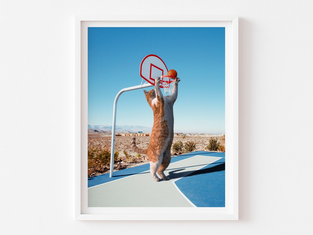 Basketball Cat Print, Cat Artwork, Basketball Art, March Madness, Cat ...