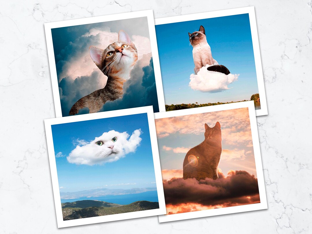 Cloud Cats Mini Print Set, Small Art, 4x4" Print, Cat Lover Gift, Small ...