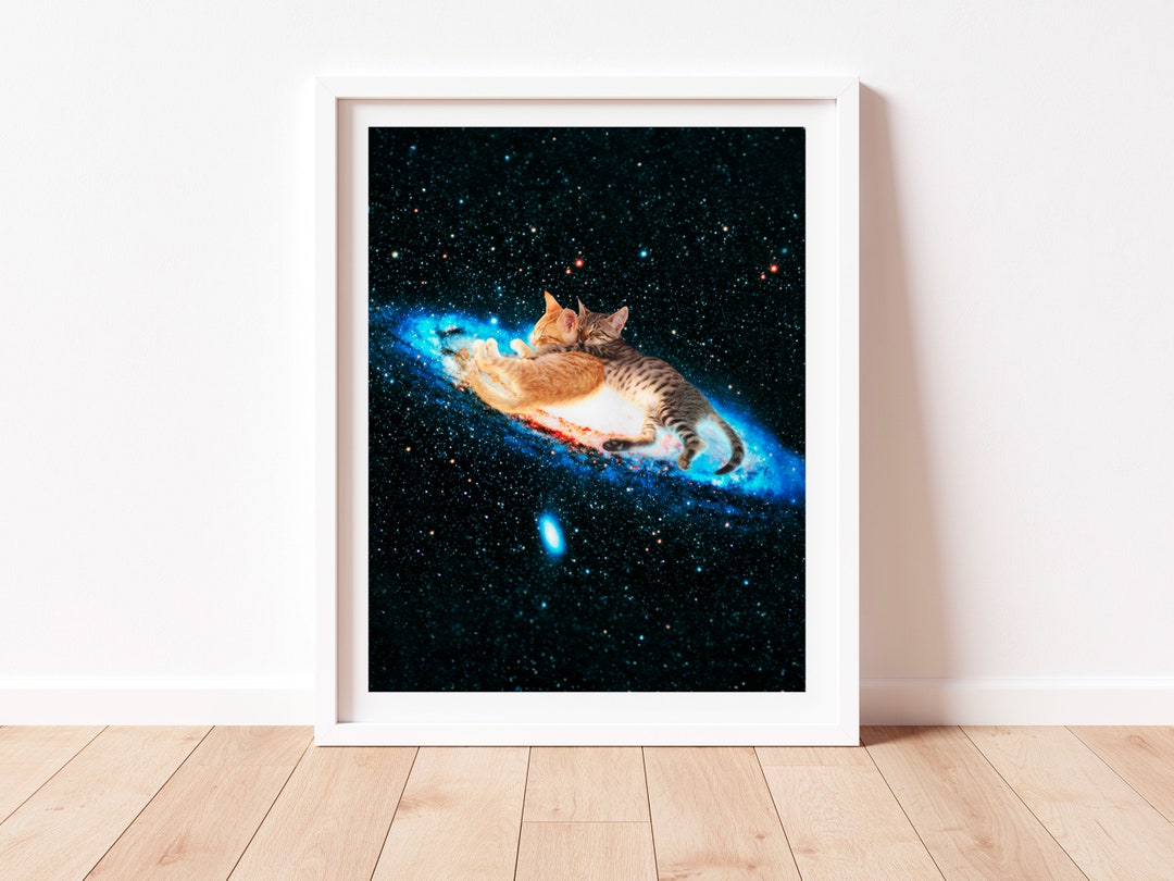 Cosmic Cuddle Art Print | Space Cat Art Print | Space Stars Decor ...