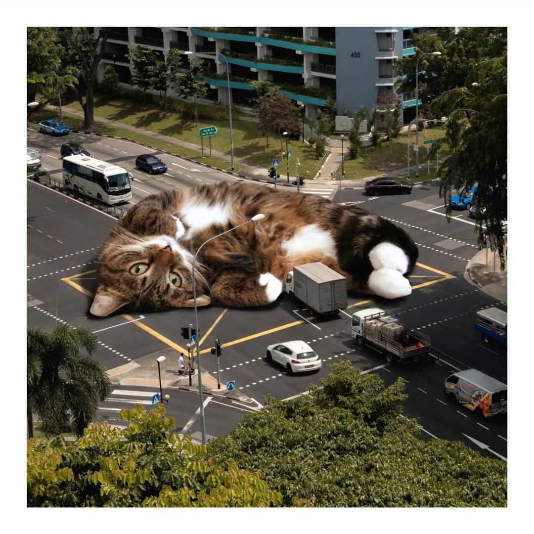 Giant Cat Art Print, Sleepy Kitty, Cat Lover Gift, Cat Wall Decor ...