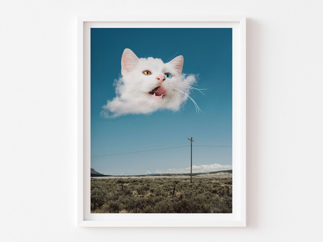Cloud Cat Art Print, White Cat Gift, Cloud Art, Cat Lover Gift ...