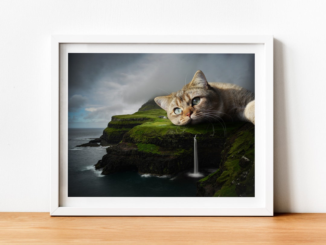 Waterfall Cat Print, Lazy Cat, Cat Home Decor, Cat Person Gift ...