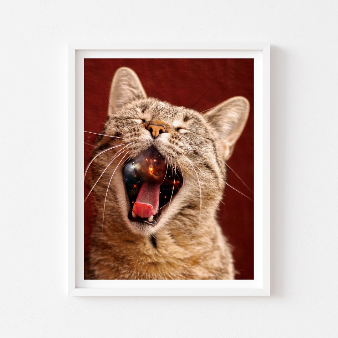 Carl Sagan Space Cat Art Print, Astronomy Gift, Cat Yawn, Tabby Cat ...