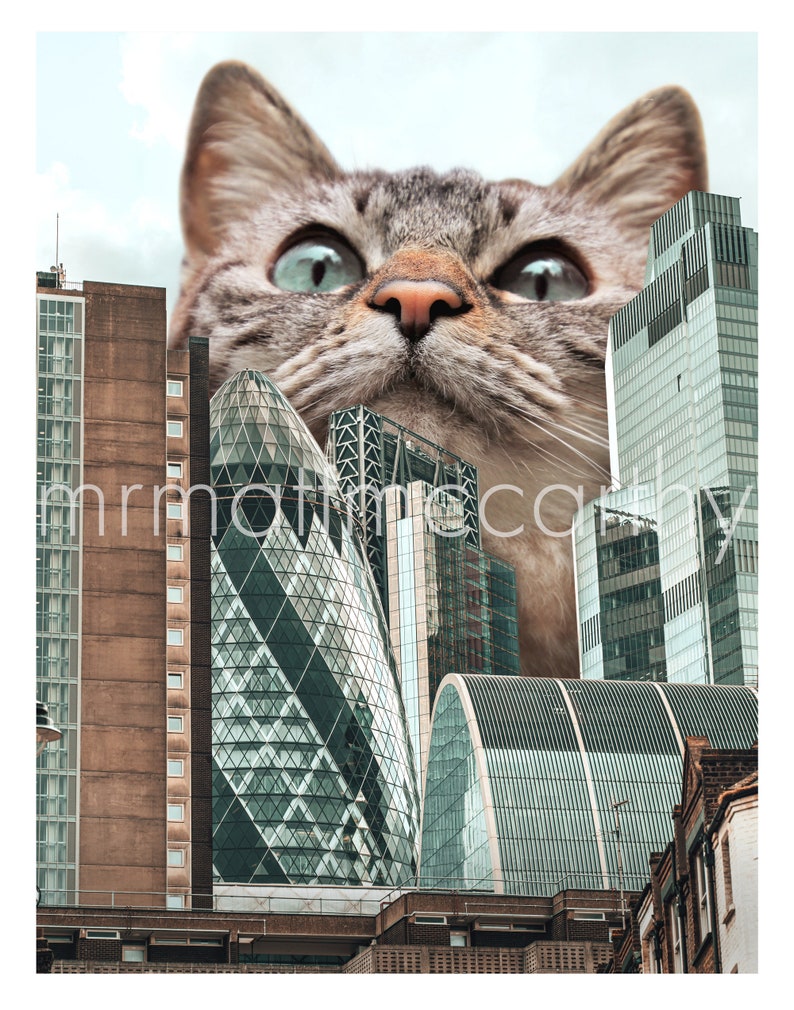 London Skyline Print, London Cat, London Poster, Unique Cat Gift, Cat ...