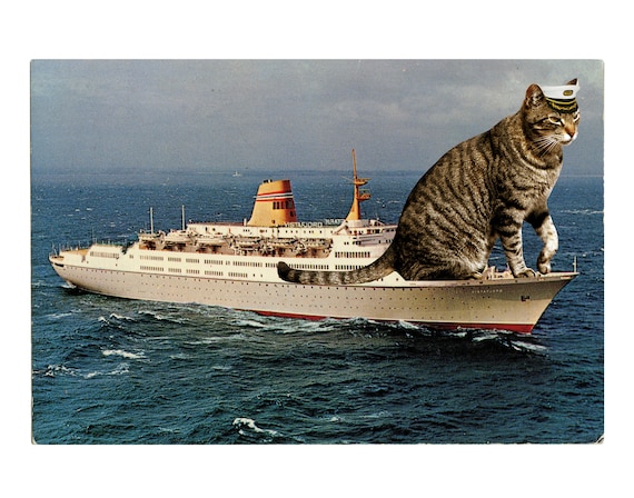Nautical Cat Art Print Boat Print Collage Artwork Ocean - Etsy