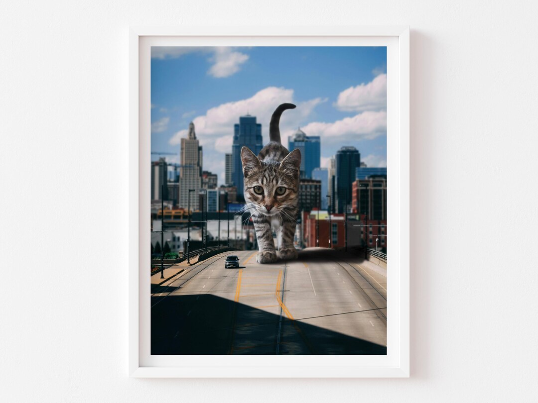 Catzilla Kansas City Art Print: Surreal Cat Lover Gift - Etsy