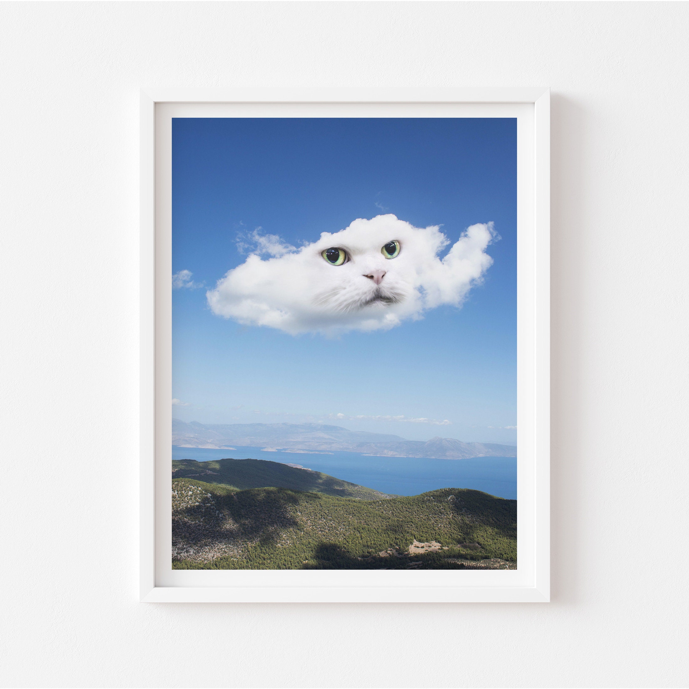 Cloud Cat Art Print Cat Lover Gift Sky Blue Art Cat Poster | Etsy