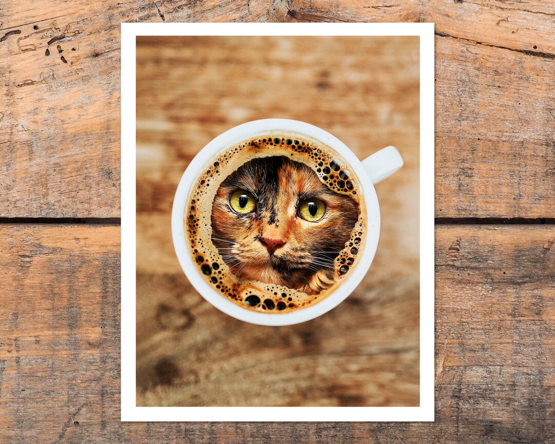 Cup of Kitty Coffee Print, Cat Coffee, Calico Cat, Coffee Gift, Coffee ...