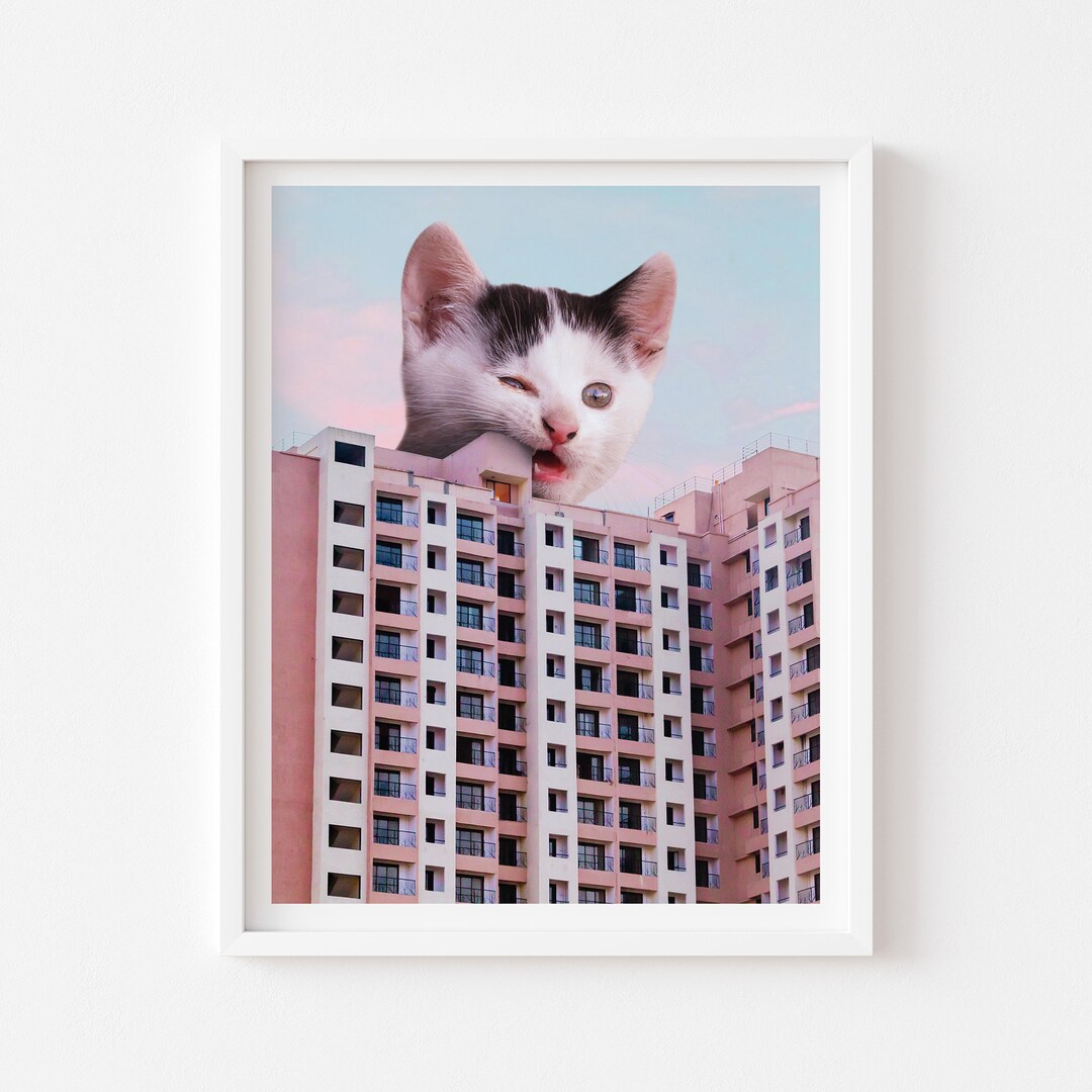 Pink Cat Print, Cat Lover Gift, Pink Decor, Pastel, Funny Art, Cute Cat ...