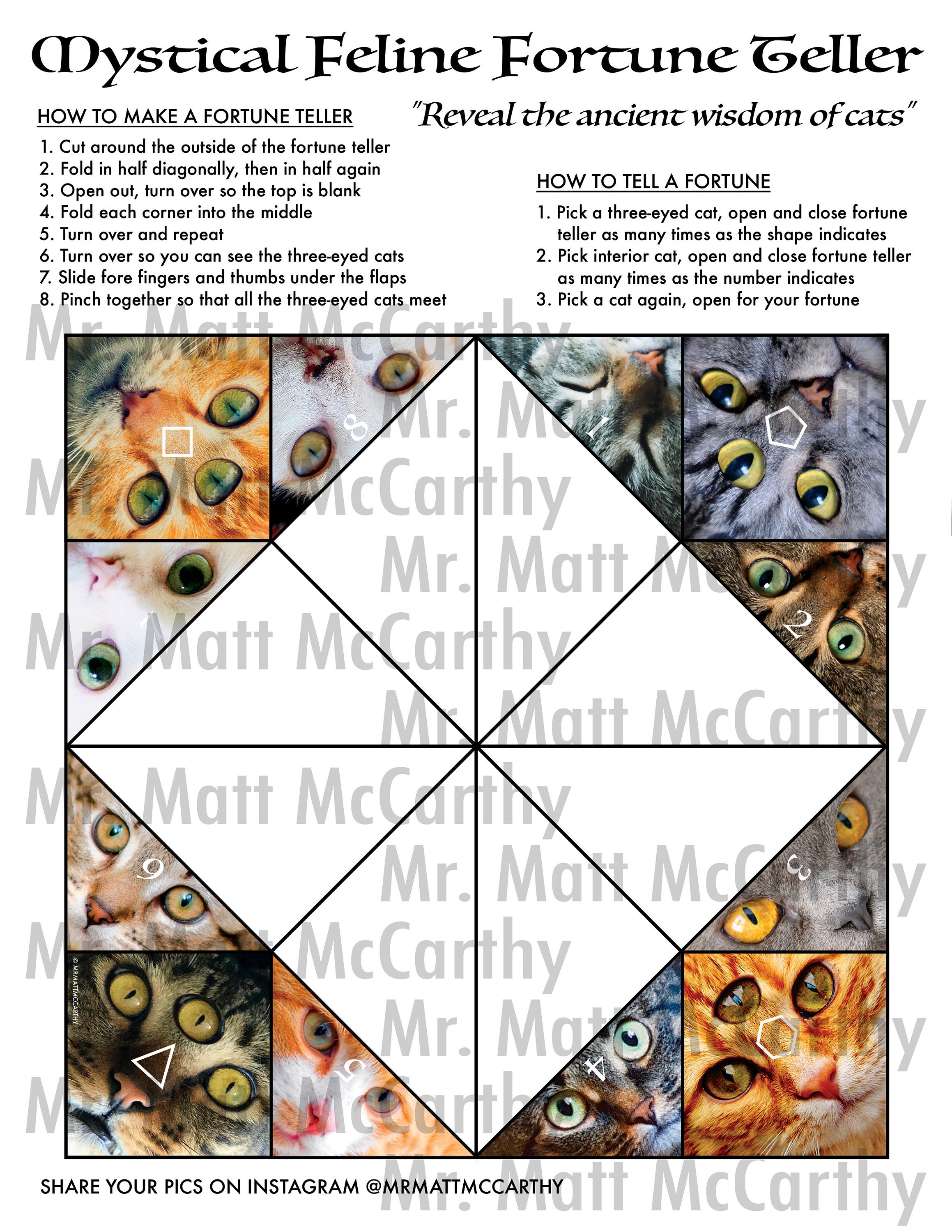Printable Cat Fortune Teller Origami Cat Cootie Catcher - Etsy