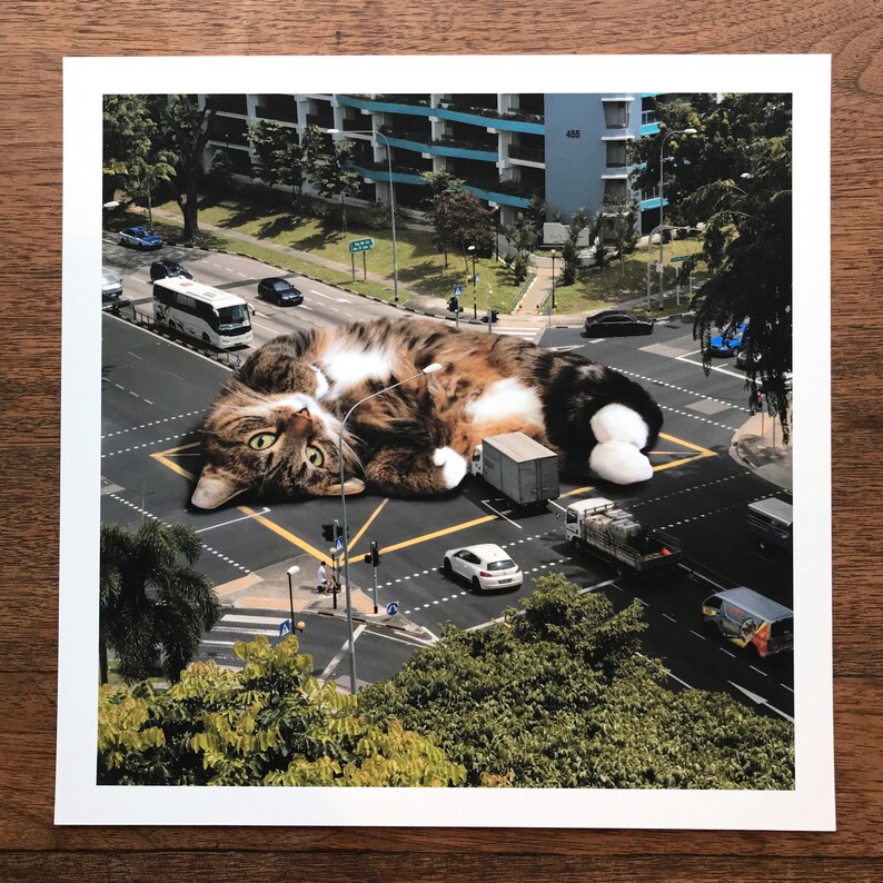 Giant Cat Art Print, Sleepy Kitty, Cat Lover Gift, Cat Wall Decor ...