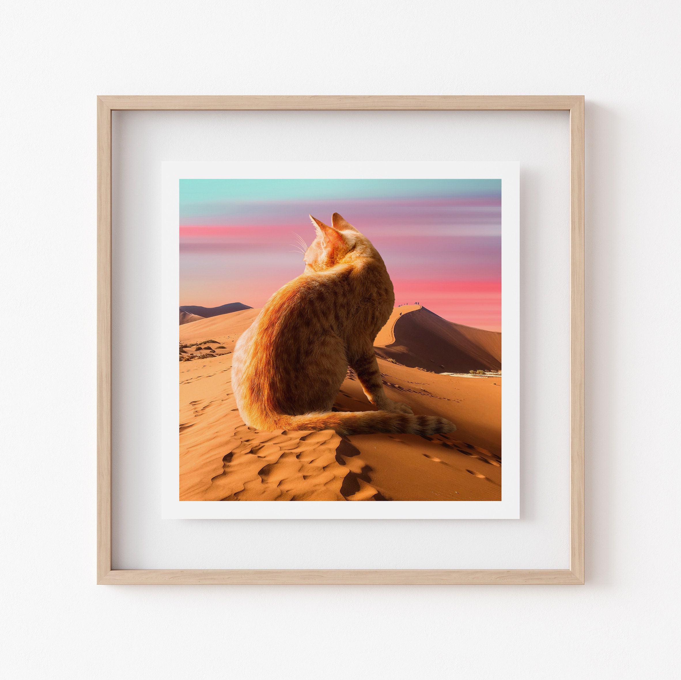 Sunset Cat Print, Aesthetic Print, Orange Cat Art, Surreal Art, Pastel ...