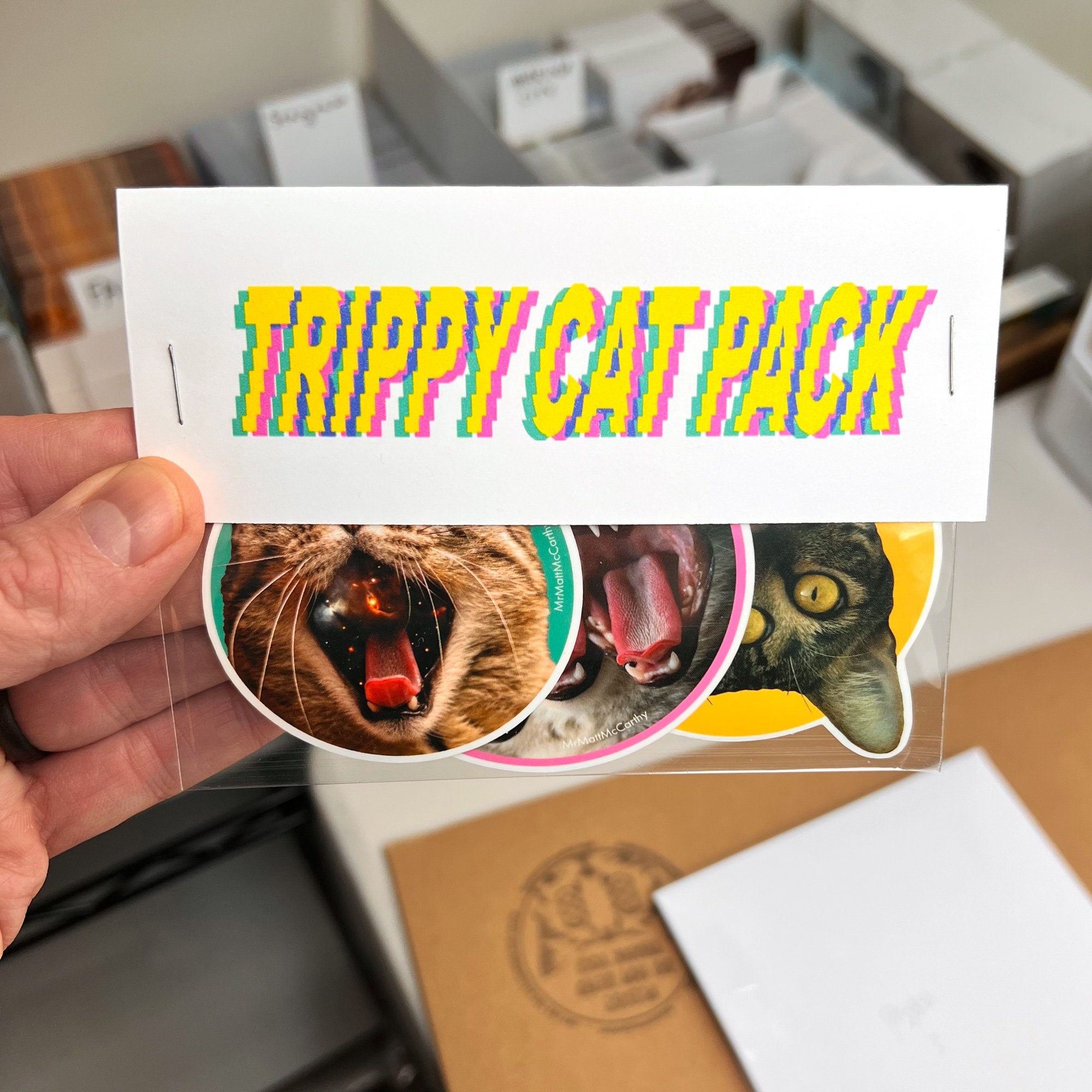 Weird Cat Sticker Pack Weatherproof Stickers Psychedelic - Etsy