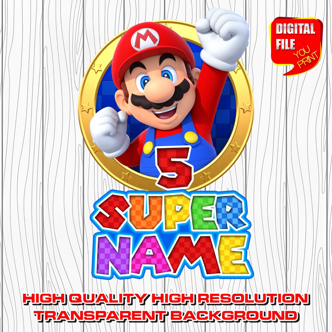 Custom Mario Logo With Name, Digital Mario Birthday Party Logo ...