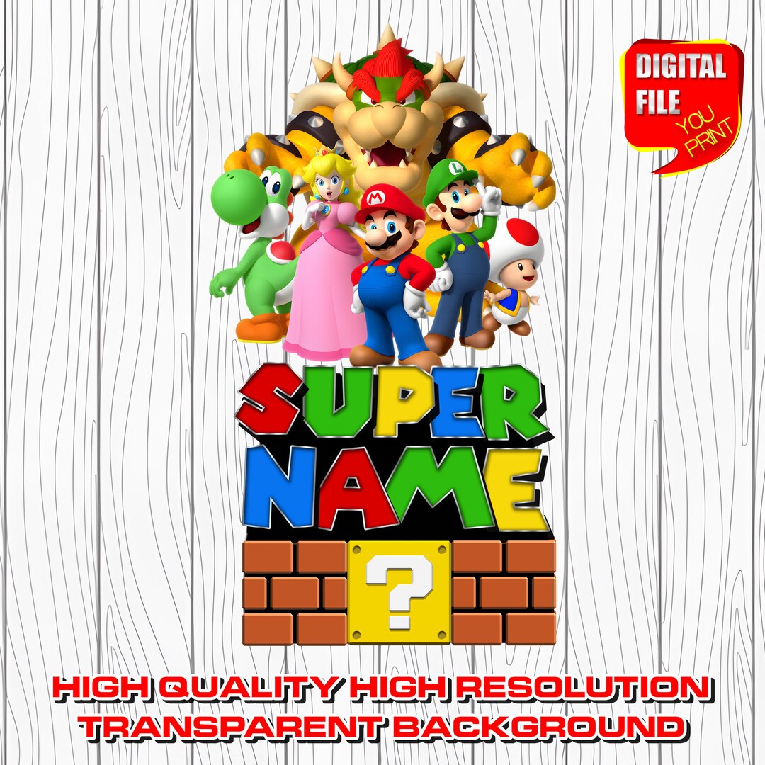 Custom Mario Logo With Name, Digital Mario Birthday Party Logo ...
