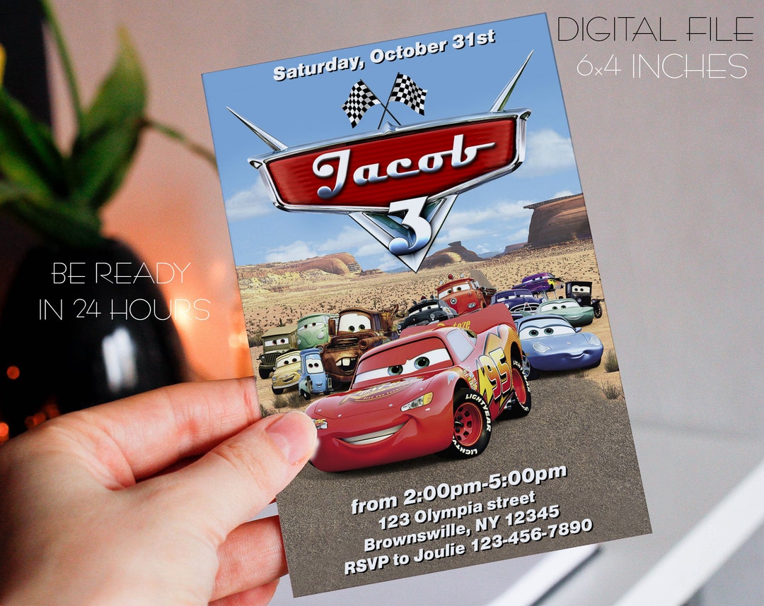 Digital Cars Invitation, Cars Birthday Party Invitation, Disney Cars ...
