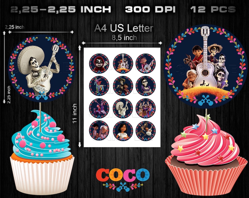 Coco Cupcake Toppers Party Supplies Birthday Party - Etsy