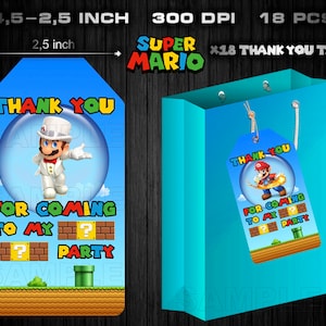 Mario Favor Tags, Digital Mario Birthday Party Thank You Tags ...