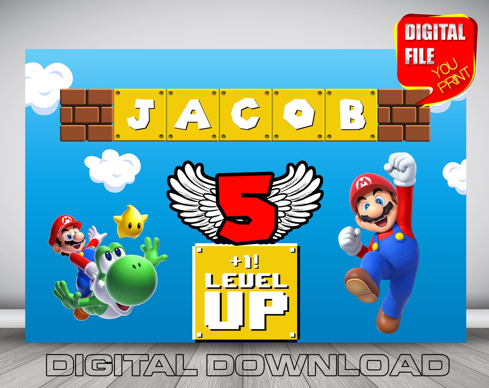 Super mario backdrop banner mario birthday party banner | Etsy