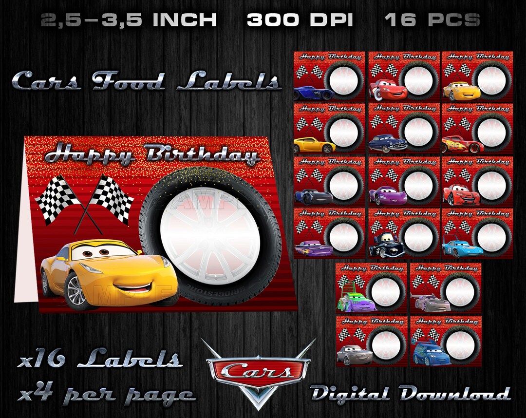 Cars Birthday Party Food Labels: 16 Printable Tags (digital Download ...