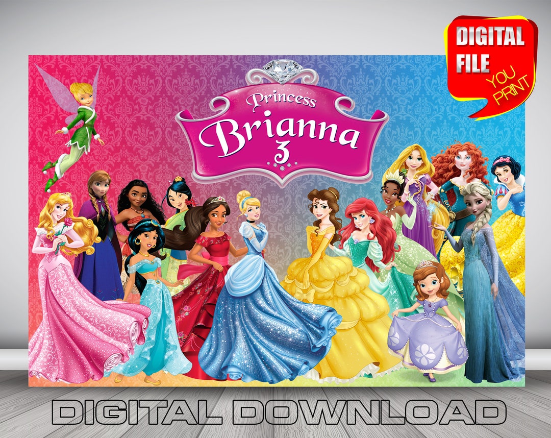 Princess Backdrop Banner, Disney Princess Birthday Party, Princesses ...