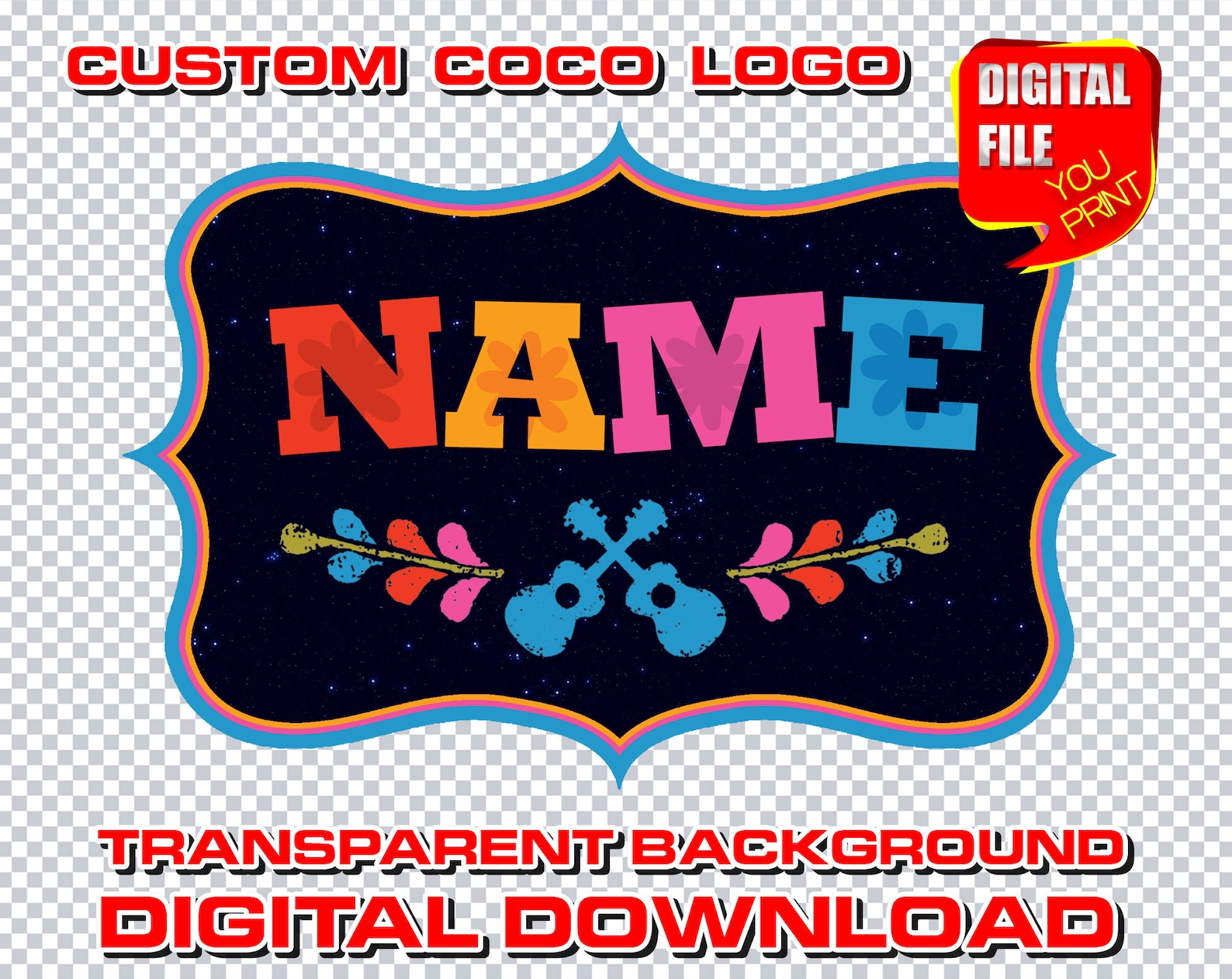 Custom Coco Logo With Name Personalized Digital Coco Birthday - Etsy
