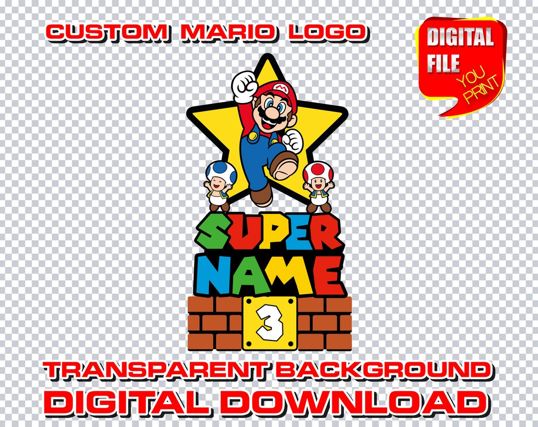 Custom Mario Logo With Name, Digital Mario Birthday Party Logo ...