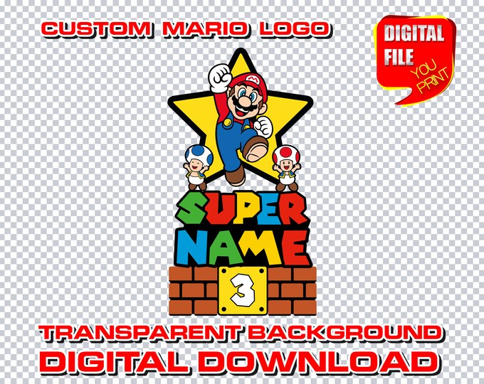 Custom Super Mario Logo With Name, Digital Super Mario Birthday Party ...