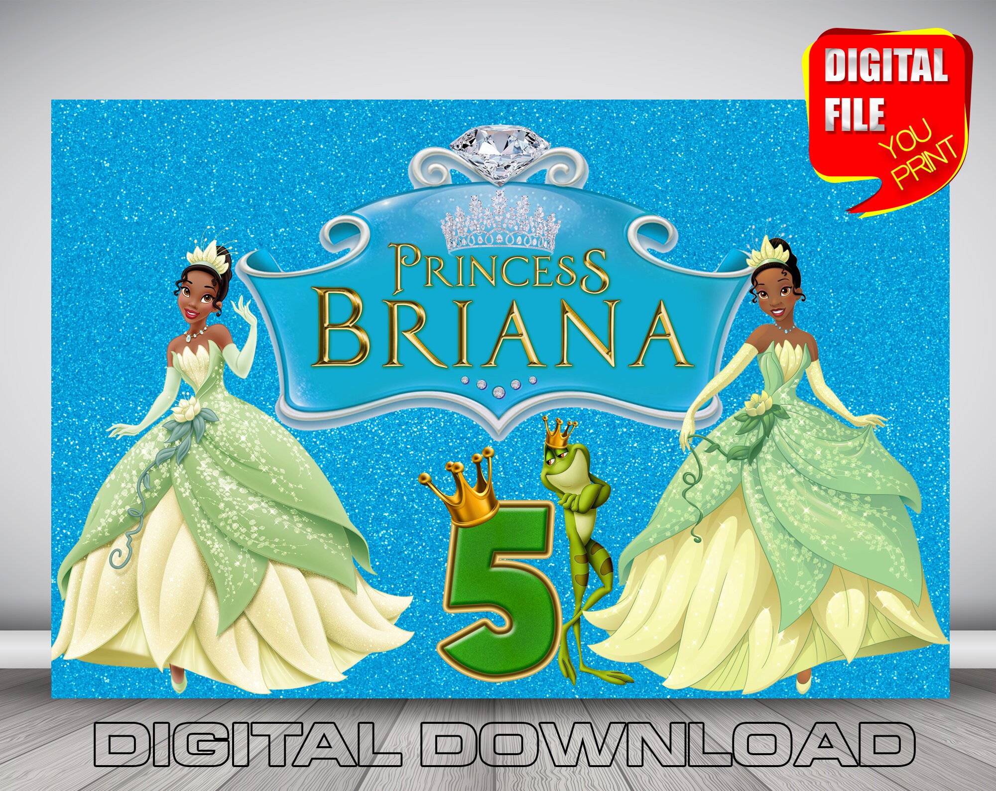 Princess Tiana Birthday Backdrop Banner, Party Decoration (digital ...