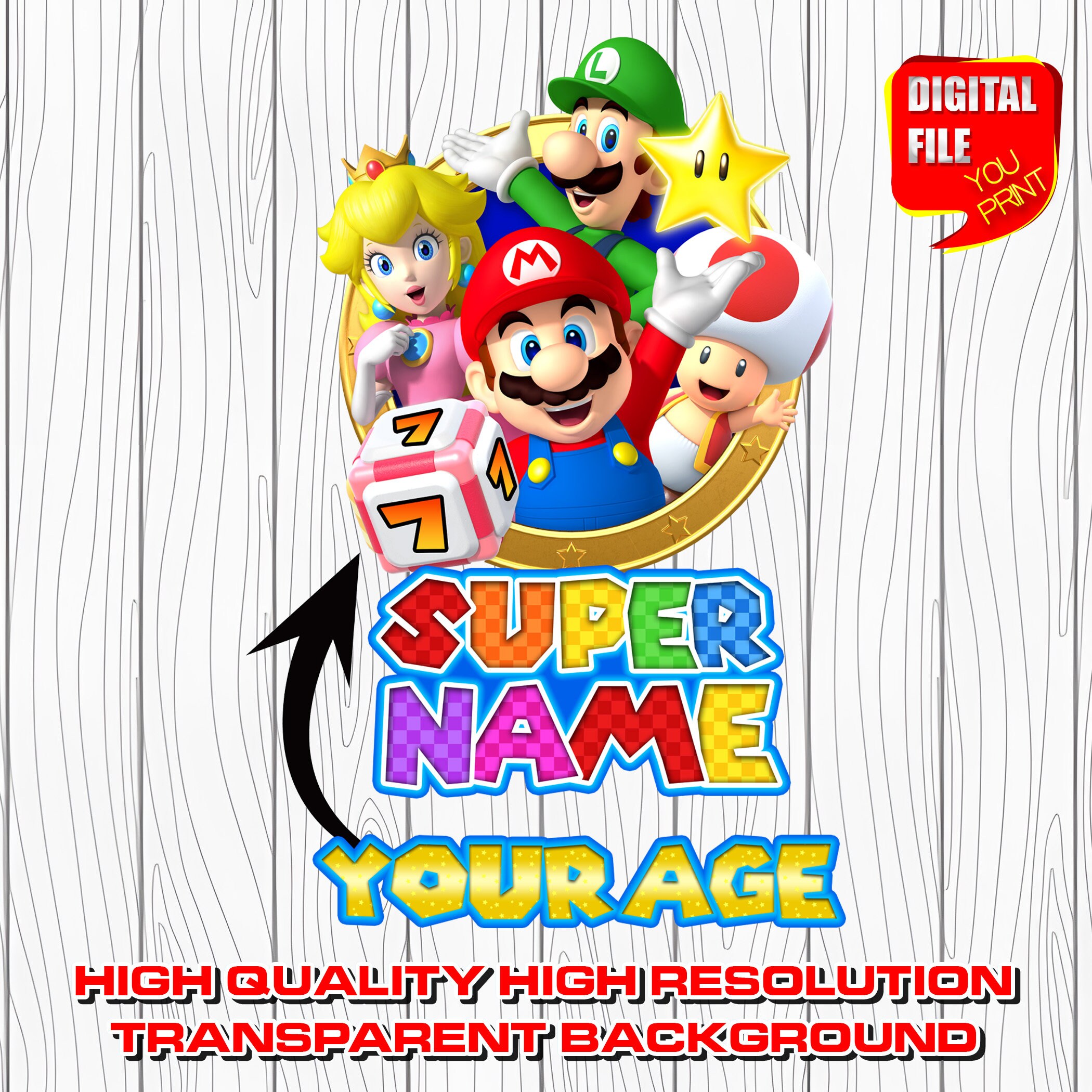 Custom Mario Logo With Name, Digital Mario Birthday Party Logo ...