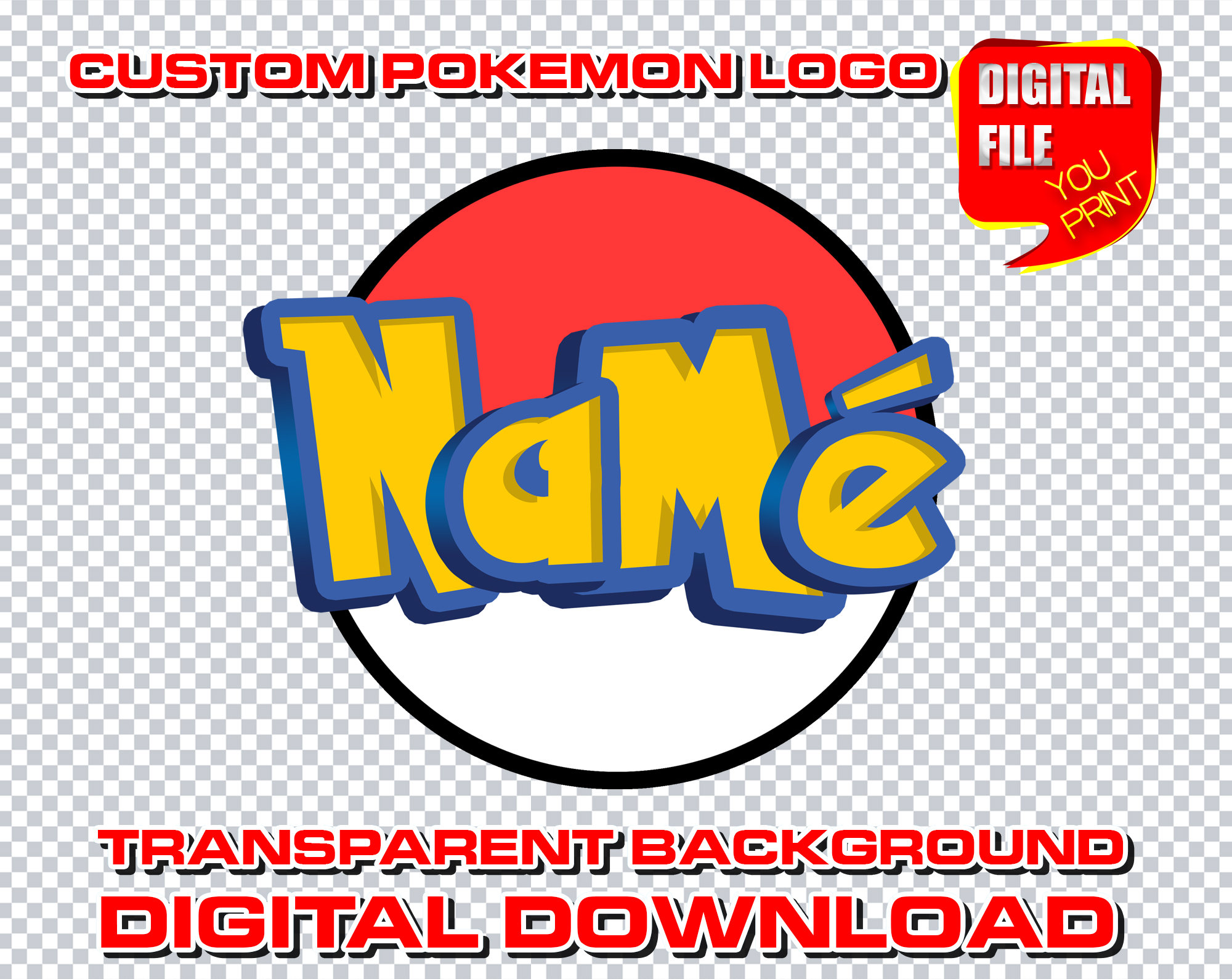 Custom Pokemon Logo With Name, Personalized Digital Pokemon Birthday ...