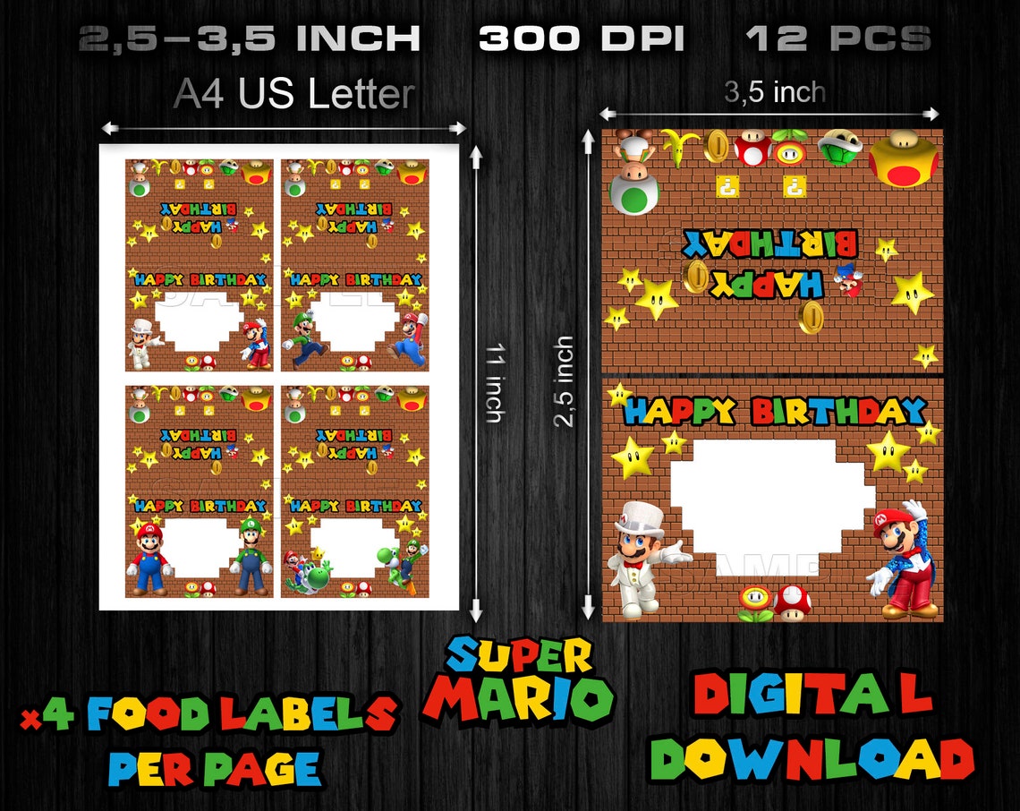 Mario Food Labels Mario Party Supplies Mario Birthday Party | Etsy