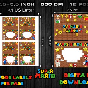 Mario Food Labels, Mario Party Supplies, Mario Birthday Party ...