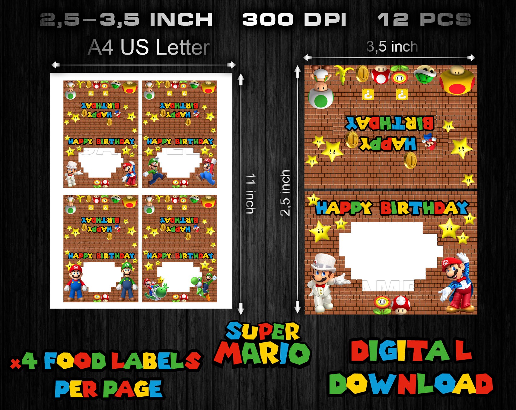 Mario food labels Mario party supplies Mario birthday party | Etsy