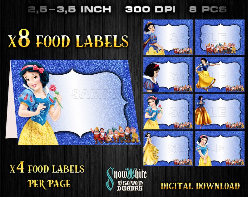 Snow white food labels Snow white party supplies Snow white | Etsy