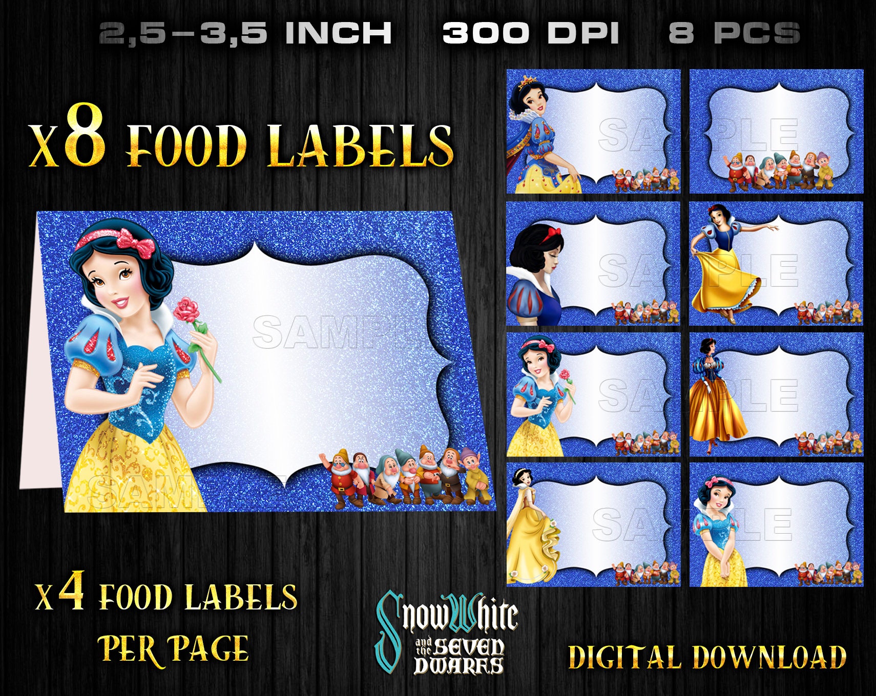 Snow white food labels Snow white party supplies Snow white | Etsy