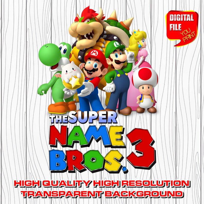 Custom Mario Logo With Name, Digital Mario Birthday Party Logo ...