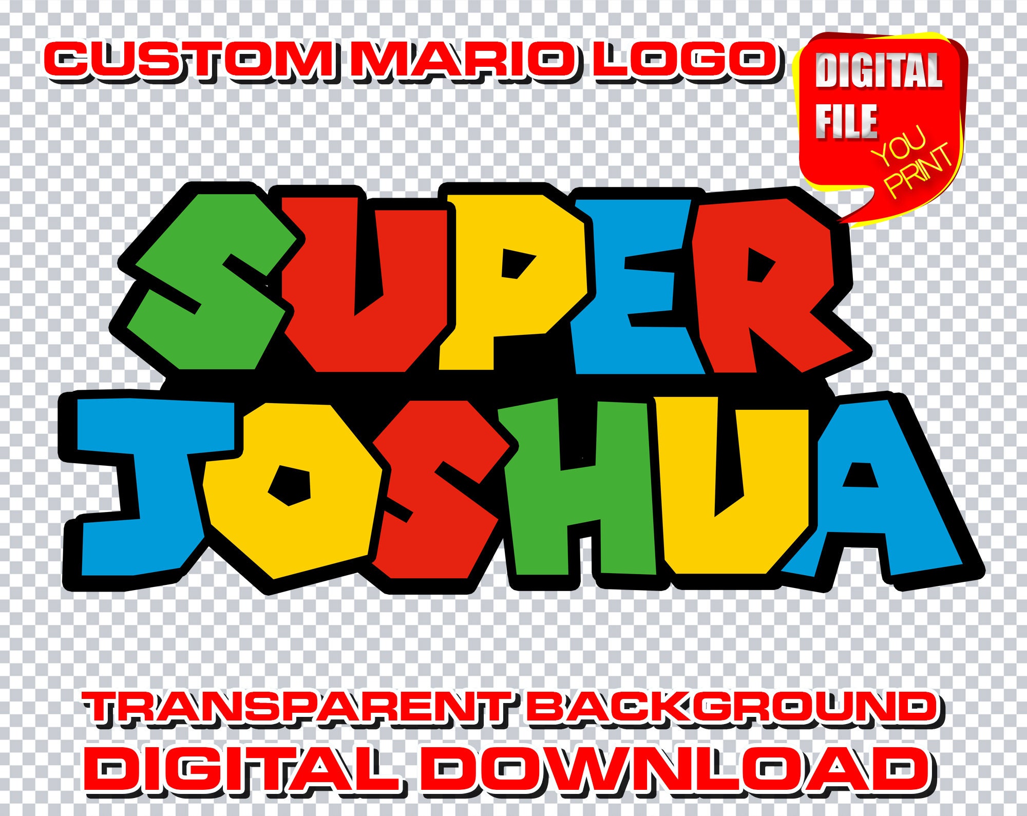 Custom Mario Logo With Name Digital Mario Birthday Party - Etsy