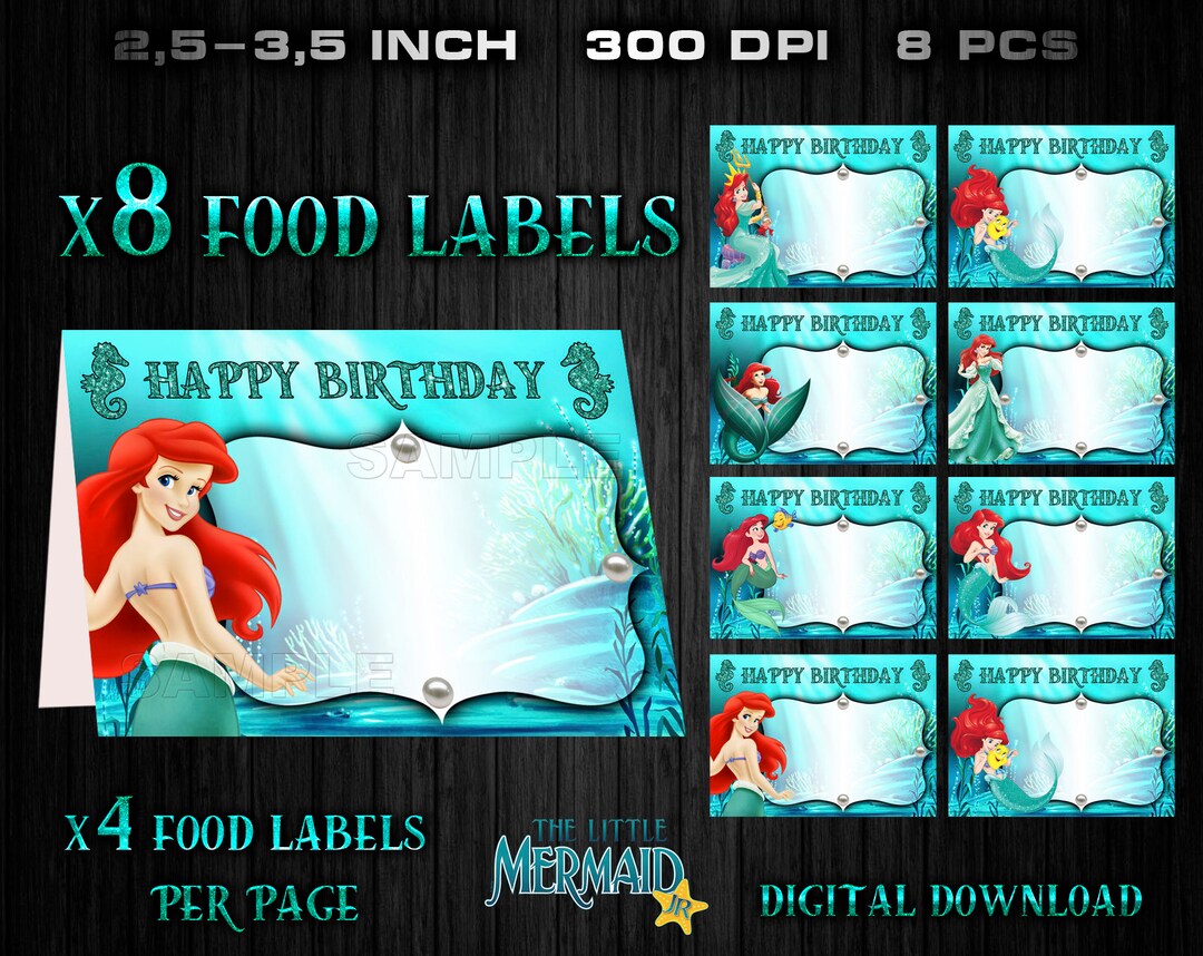 The Little Mermaid Food Labels, Party Supplies, Birthday Party ...