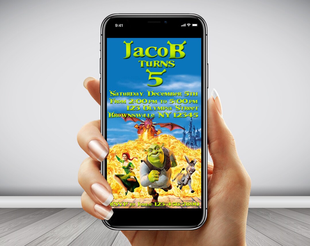 Shrek Birthday Party Invitation, Disney Shrek Digital Mobile Birthday ...