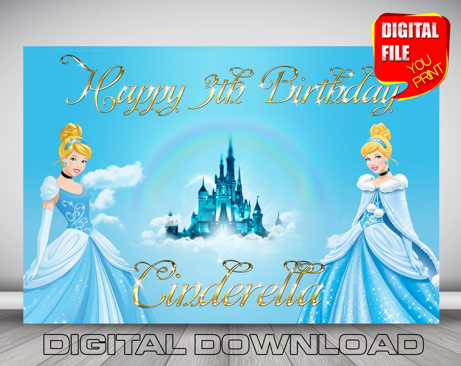 Cinderella Birthday Backdrop Banner: Princess Party Decoration (digital ...